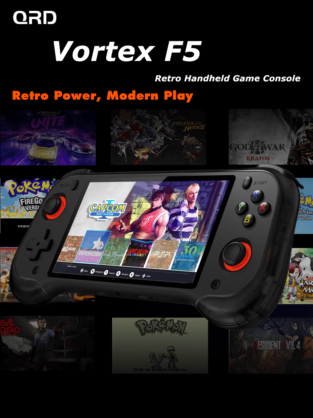 QRD Vortex F5 Retro Handheld Game Console – HD Screen, Hall Effect ...