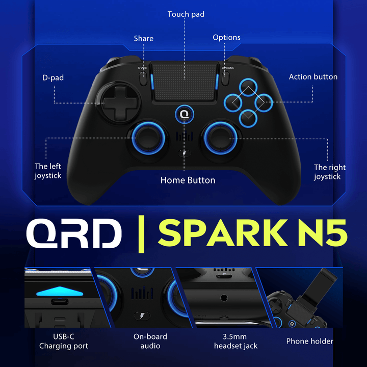 QRD Spark N5 wireless PS5/PS4/PS3 controller with Hall-effect joystick ...