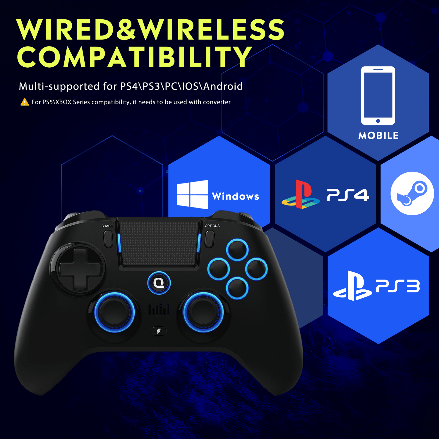 QRD Spark N5 wireless PS5/PS4/PS3 controller with Hall-effect joystick ...